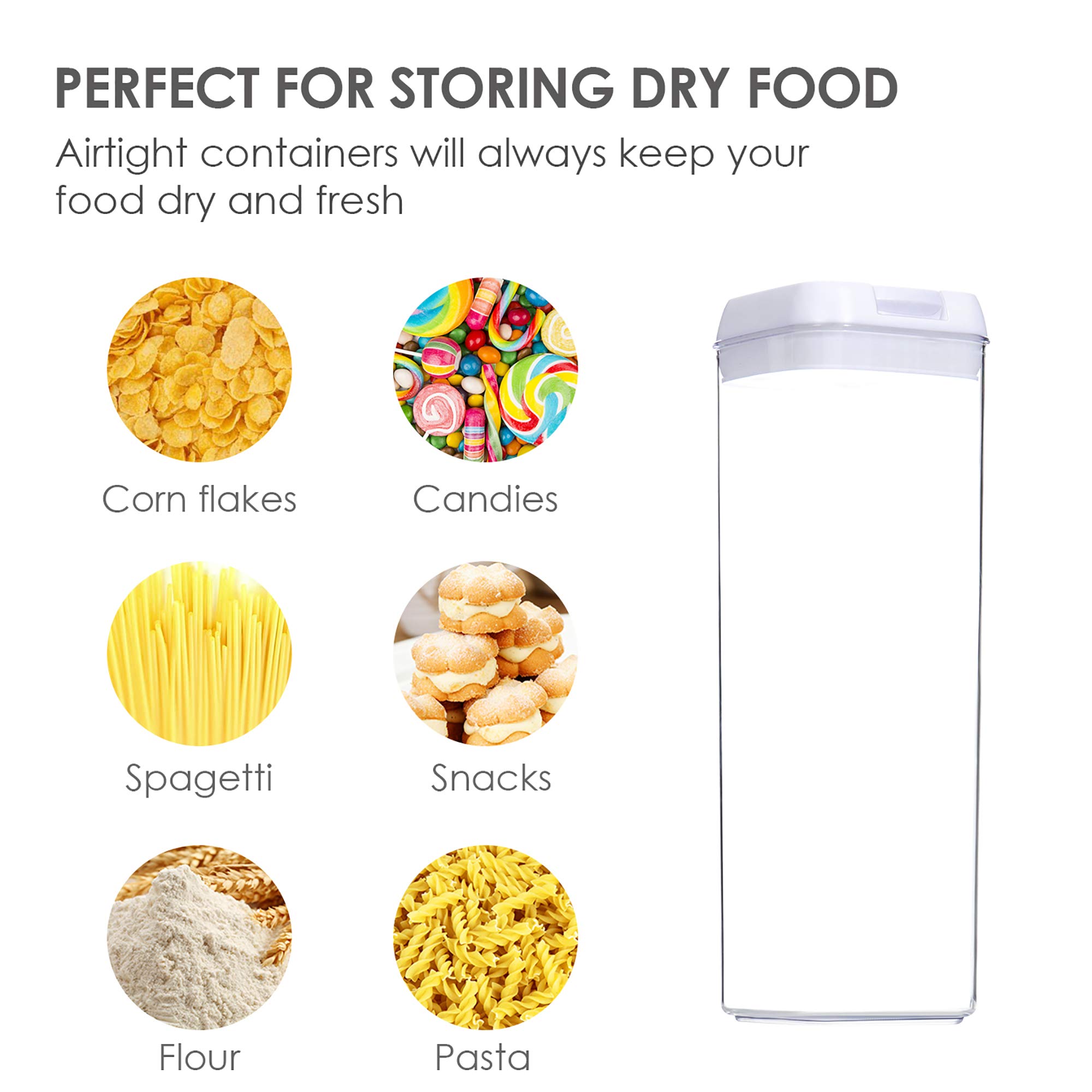 Airtight Food Storage Containers, Vtopmart 4 Pieces BPA Free Plastic Spaghetti Containers with Easy Lock Lids, for Kitchen Pantry Organization and Storage, Include 24 Labels