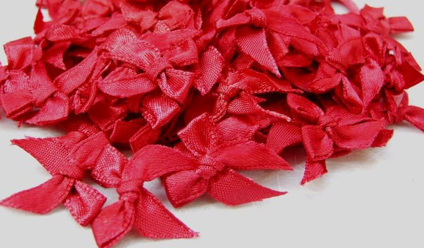 100 Assorted Tiny Satin Ribbon Rose Bows Christmas Style Diameter 10 mm. Tiny Embellishment Craft Artificial Applique Wedding