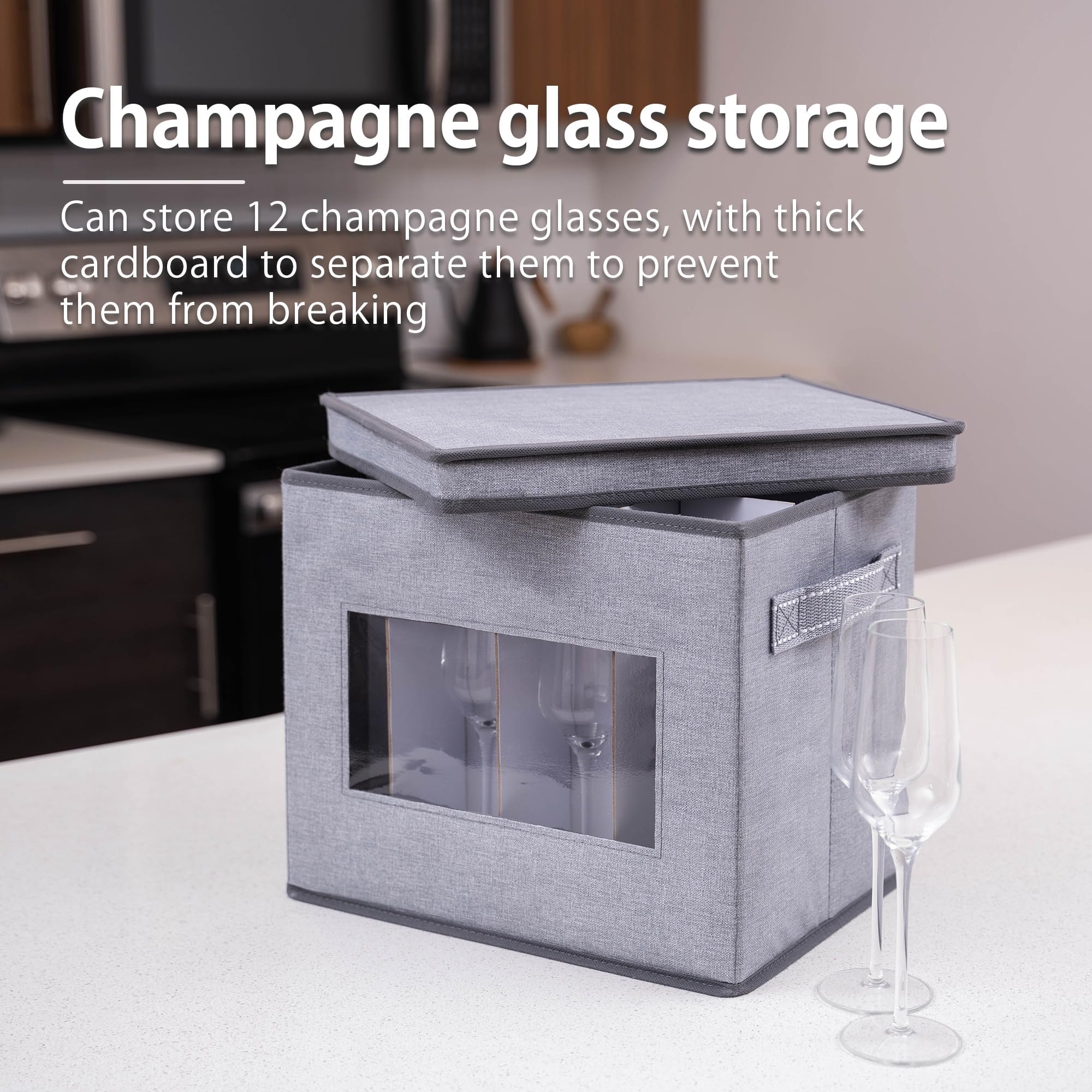 VENO 2 Pack Champagne Flutes Storage Box w/ Lid, Handles, Stemware Transport and Protection, China Storage Containers, Glassware Moving Boxes, Packing Supplies, Cardboard Dividers for 12 Glasses (Champagne Flute β set of 2)
