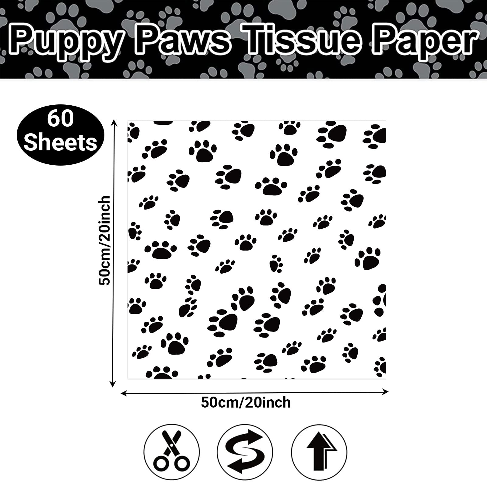 Kavoc 60 Sheets 20 x 20 Inch Dog Paw Print Tissue Paper Puppy Paws Gift Wrap Tissue for Gift Bags Wrapping Paper Rustic Art Holiday Wrapping Paper for DIY Crafts