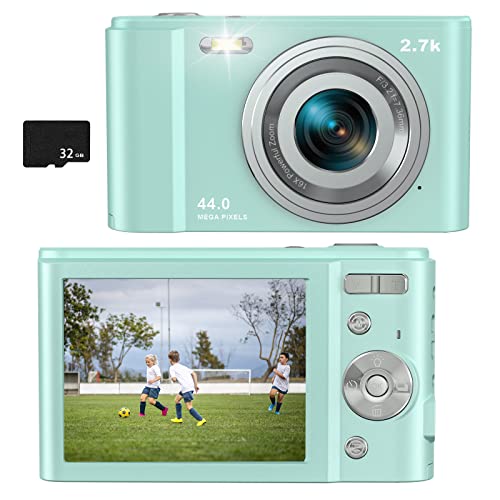 Digital Camera for Kids Boys and Girls - 2.7K 48MP Children's Camera with 32GB SD Card, Rechargeable Electronic Mini Camera for Students, Teens, Kids (Green)