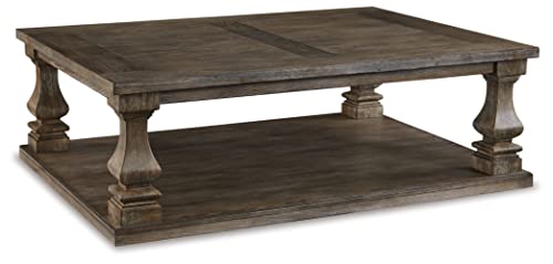 Signature Design by Ashley Johnelle Farmhouse Coffee Table with Weathered Gray Finish, Gray and Modern Country Rectangular End Table, Weathered Brown