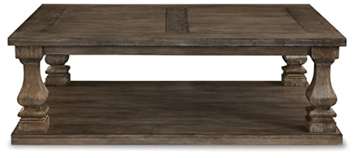 Signature Design by Ashley Johnelle Farmhouse Coffee Table with Weathered Gray Finish, Gray and Modern Country Rectangular End Table, Weathered Brown