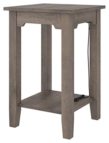 Signature Design by Ashley Arlenbry Farmhouse Square Chair Side End Table with Lower Fixed Shelf and USB Charging Port, Brown with Weathered Oak Finish