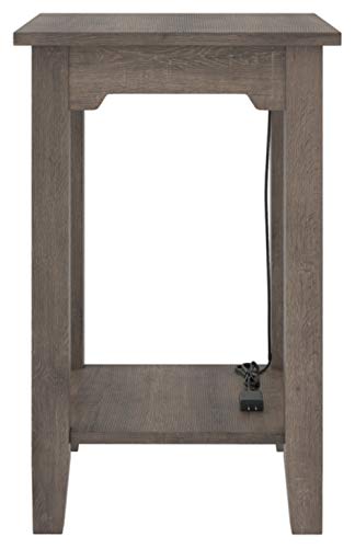 Signature Design by Ashley Arlenbry Farmhouse Square Chair Side End Table with Lower Fixed Shelf and USB Charging Port, Brown with Weathered Oak Finish