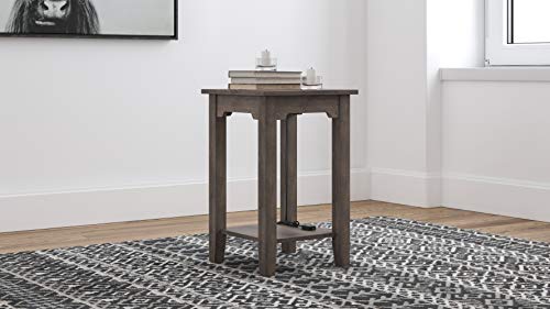 Signature Design by Ashley Arlenbry Farmhouse Square Chair Side End Table with Lower Fixed Shelf and USB Charging Port, Brown with Weathered Oak Finish