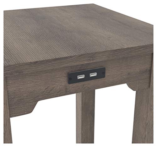 Signature Design by Ashley Arlenbry Farmhouse Square Chair Side End Table with Lower Fixed Shelf and USB Charging Port, Brown with Weathered Oak Finish