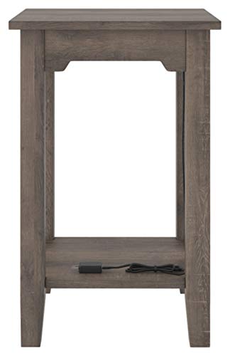 Signature Design by Ashley Arlenbry Farmhouse Square Chair Side End Table with Lower Fixed Shelf and USB Charging Port, Brown with Weathered Oak Finish