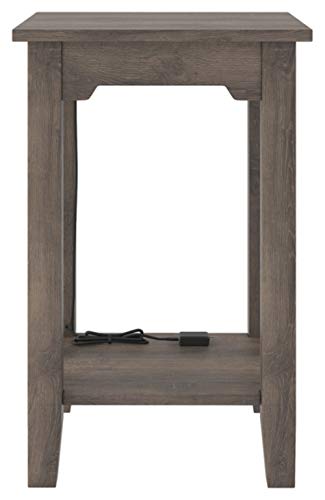 Signature Design by Ashley Arlenbry Farmhouse Square Chair Side End Table with Lower Fixed Shelf and USB Charging Port, Brown with Weathered Oak Finish