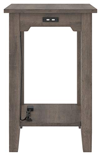Signature Design by Ashley Arlenbry Farmhouse Square Chair Side End Table with Lower Fixed Shelf and USB Charging Port, Brown with Weathered Oak Finish