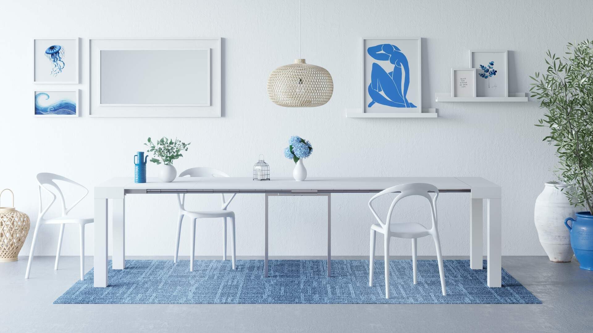 Mobili Fiver, First, Extendable Console Table 17.7(120) x35.4 in, High Gloss White, for 4-14 People, Space-Saving Dining Table, Italian Furniture