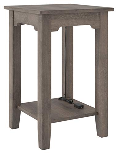 Signature Design by Ashley Arlenbry Farmhouse Square Chair Side End Table with Lower Fixed Shelf and USB Charging Port, Brown with Weathered Oak Finish