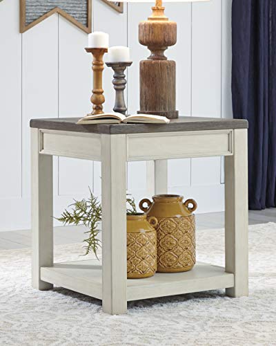 Signature Design by Ashley Bolanburg Farmhouse Square End Table with Floor Shelf, Weathered Brown & White