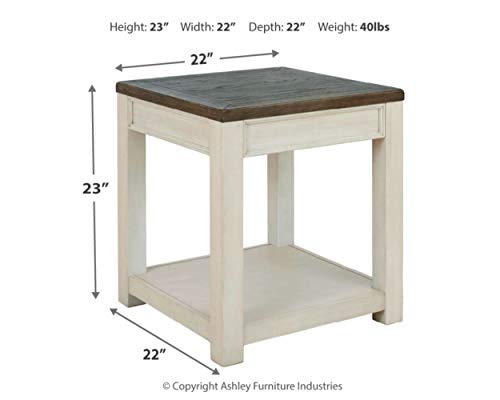 Signature Design by Ashley Bolanburg Farmhouse Square End Table with Floor Shelf, Weathered Brown & White