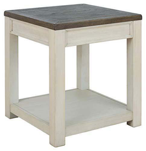 Signature Design by Ashley Bolanburg Farmhouse Square End Table with Floor Shelf, Weathered Brown & White