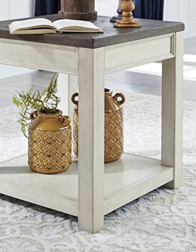 Signature Design by Ashley Bolanburg Farmhouse Square End Table with Floor Shelf, Weathered Brown & White