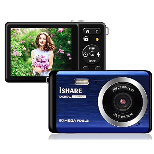 Digital Camera for Photography, Rechargeable 20MP Point and Shoot Camera with 2.8" LCD 8X Digital Zoom for Kids Teens Elders(Blue)