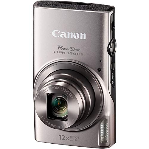 Canon PowerShot ELPH 360 HS Digital Camera (Silver) (1078C001) + 64GB Memory Card + Case + Card Reader + Flex Tripod + Memory Wallet + Cap Keeper + Cleaning Kit (Renewed)