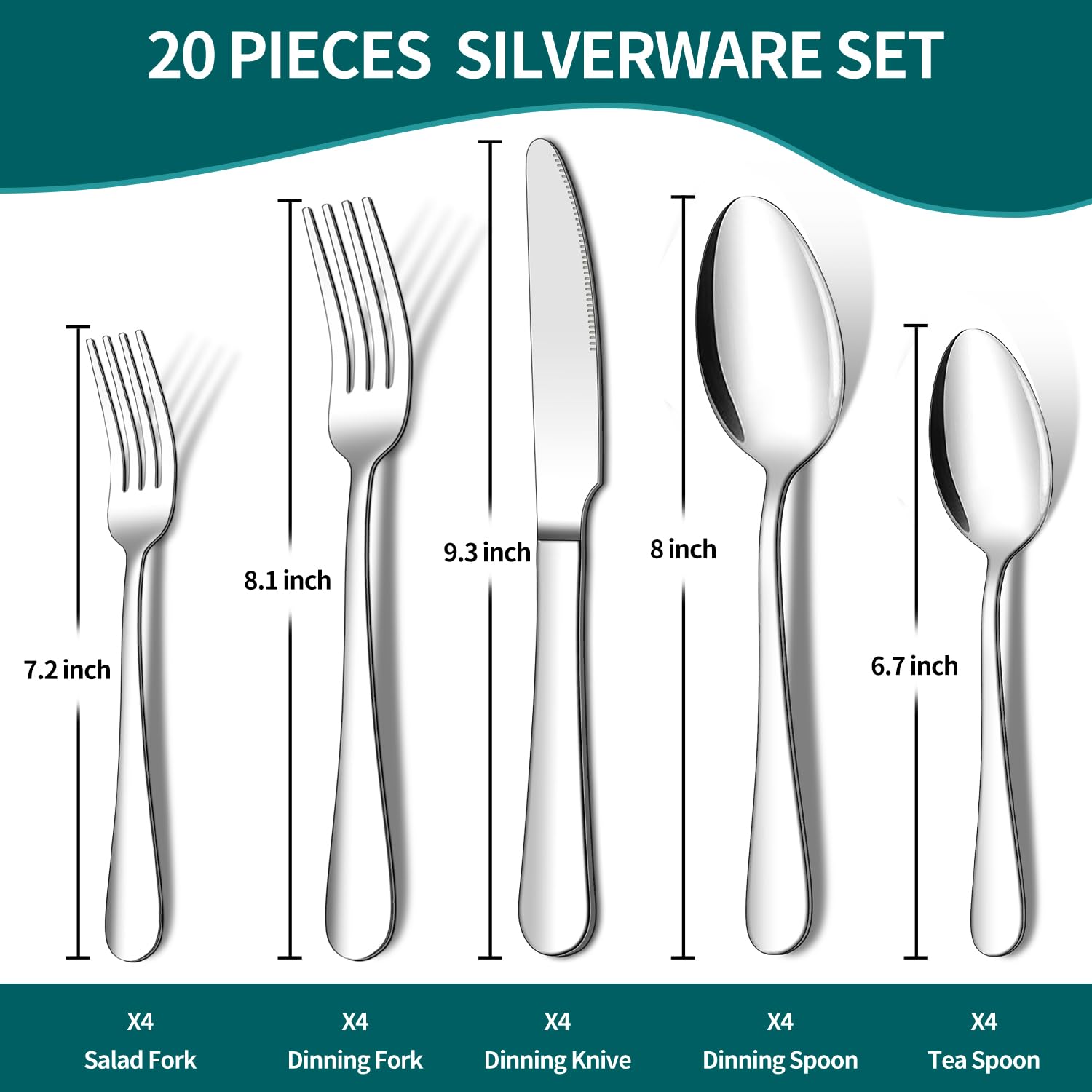 Silverware Set, ENLOY 20 Pieces Stainless Steel Flatware Cutlery Set, Include Knife Fork Spoon, Mirror Polished, Dishwasher Safe, Service for 4