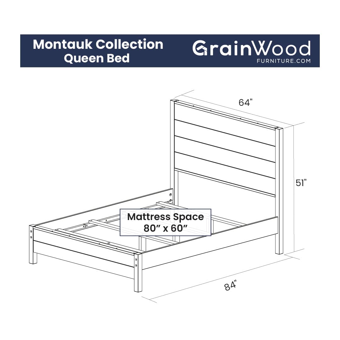 Grain Wood Furniture Montauk Solid Wood Bed, Queen Size, Rustic Off-White