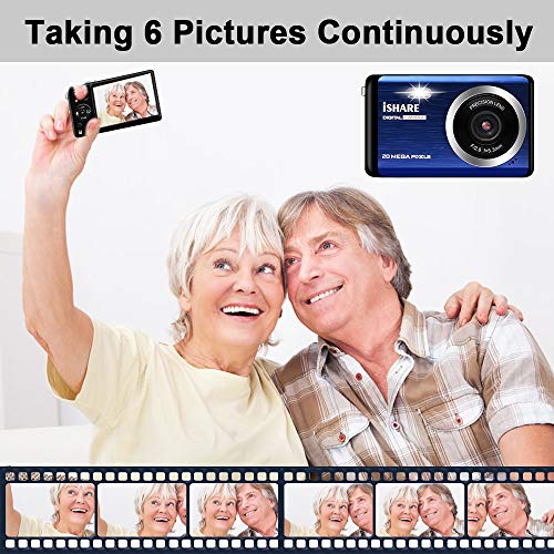 Digital Camera for Photography, Rechargeable 20MP Point and Shoot Camera with 2.8" LCD 8X Digital Zoom for Kids Teens Elders(Blue)