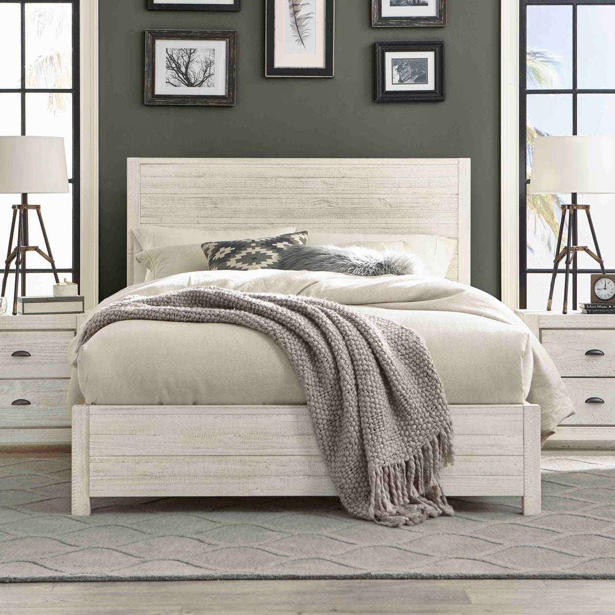 Grain Wood Furniture Montauk Solid Wood Bed, Queen Size, Rustic Off-White
