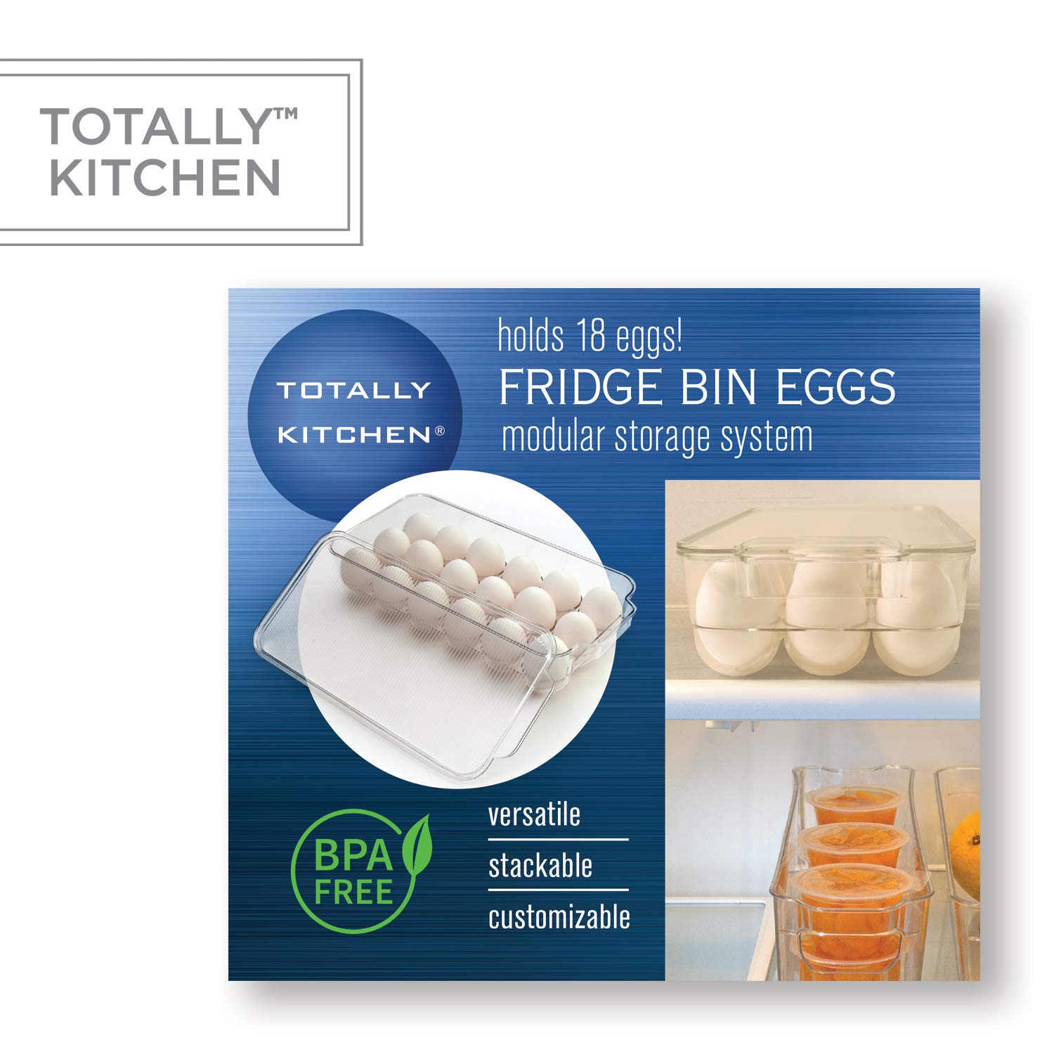 Totally Kitchen Egg Holder for Refrigerator, Fridge Organizers and Storage Clear, BPA-Free Plastic Storage Containers with Lid & Handles, 18 Eggs Tray Bins