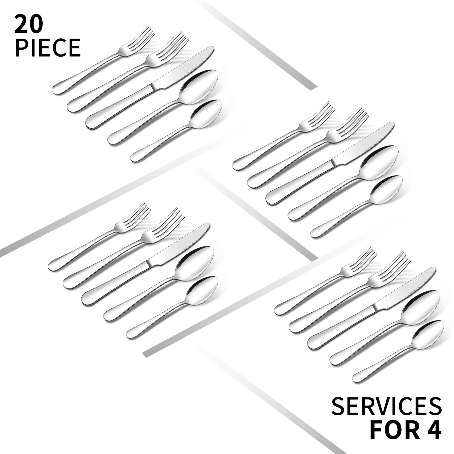 Silverware Set, ENLOY 20 Pieces Stainless Steel Flatware Cutlery Set, Include Knife Fork Spoon, Mirror Polished, Dishwasher Safe, Service for 4