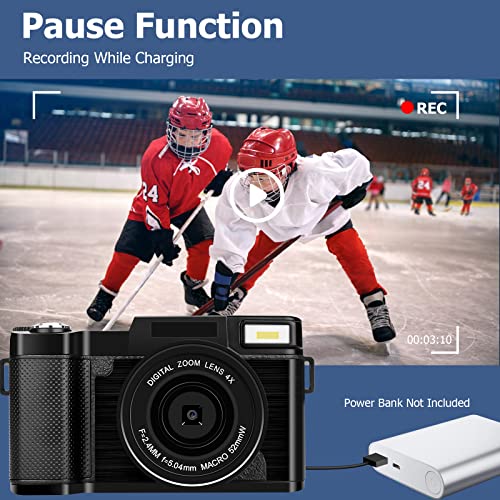 Digital Camera for Photography, Vlogging Camera with 2.7K Full HD, 30MP YouTube Camera with 180 Degree Rotation 3.0 Inch Flip Screen, 4P Lens, 32GB SD Card and 2 Batteries(Focus Fixed)