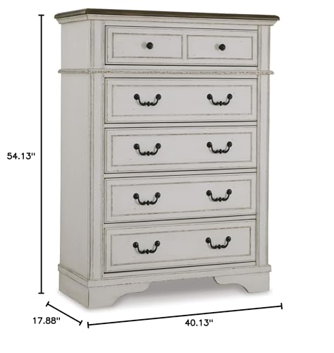 Signature Design by Ashley Brollyn Traditional 5 Drawer Chest, White & Light Brown