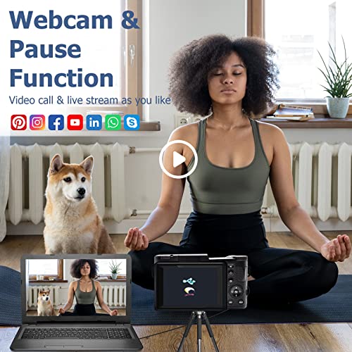 Digital Camera for Photography, Vlogging Camera with 2.7K Full HD, 30MP YouTube Camera with 180 Degree Rotation 3.0 Inch Flip Screen, 4P Lens, 32GB SD Card and 2 Batteries(Focus Fixed)
