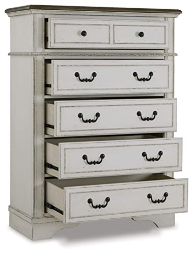 Signature Design by Ashley Brollyn Traditional 5 Drawer Chest, White & Light Brown