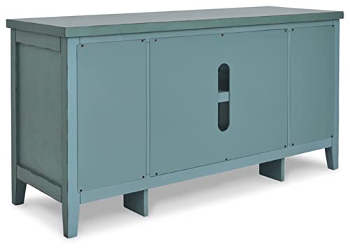Signature Design by Ashley Mirimyn Casual TV Stand for TVs up to 54" with 4 Baskets and 3 Adjustable Shelves, Green & Light Brown