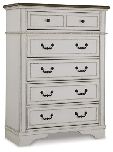 Signature Design by Ashley Brollyn Traditional 5 Drawer Chest, White & Light Brown