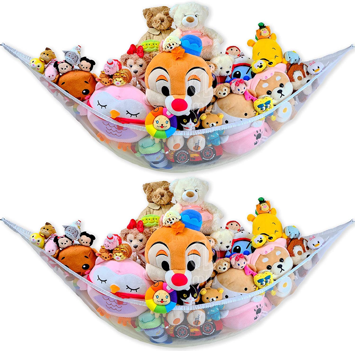 Mia Weaver Stuffed Animals Jumbo Toy Storage Hammock (Mesh 2 Packs, White)