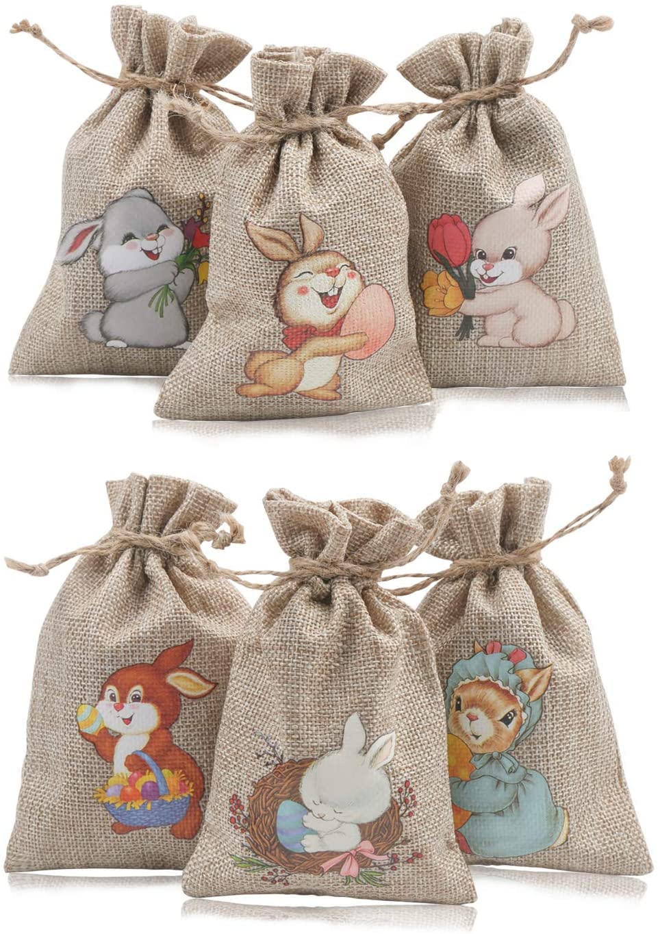 STEFORD Easter Burlap Drawstring Gift Bags,24 PCS Easter Jute Linen Burlap Treat Candy Bags for Easter Favors Supplies
