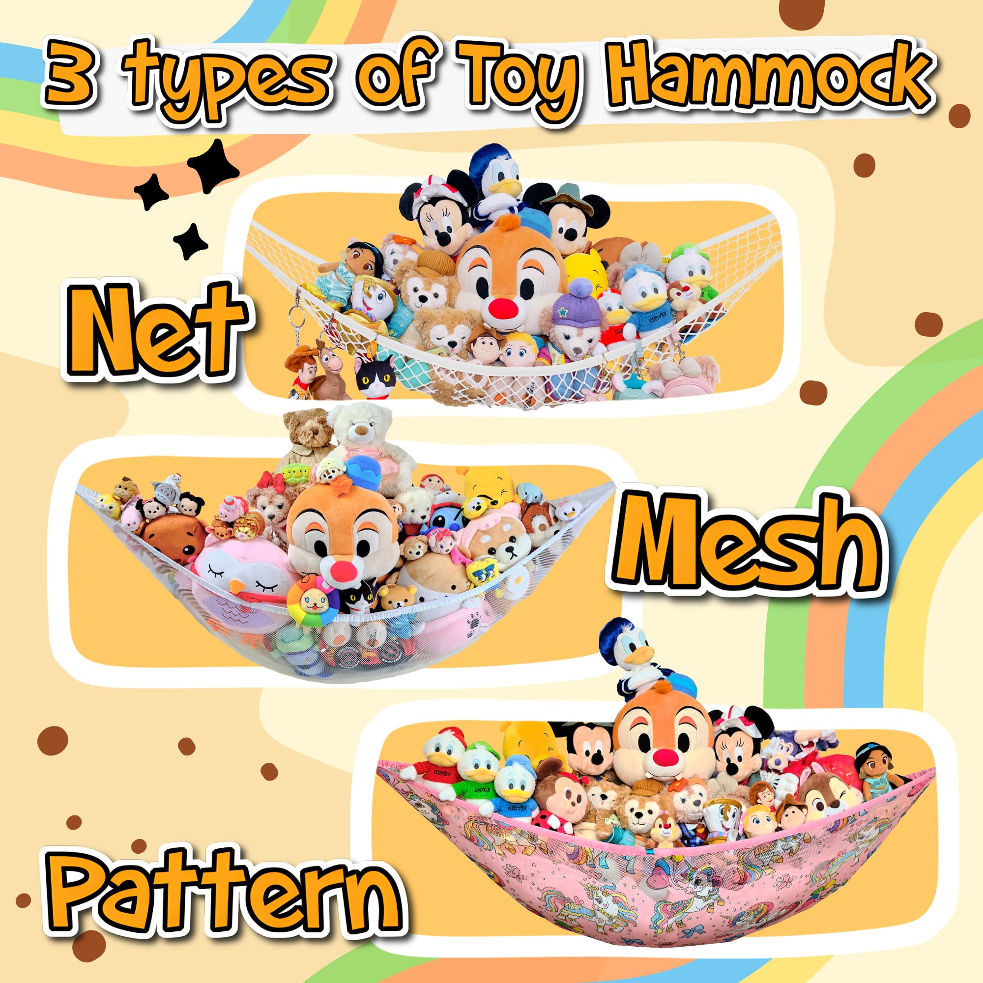 Mia Weaver Stuffed Animals Jumbo Toy Storage Hammock (Mesh 2 Packs, White)