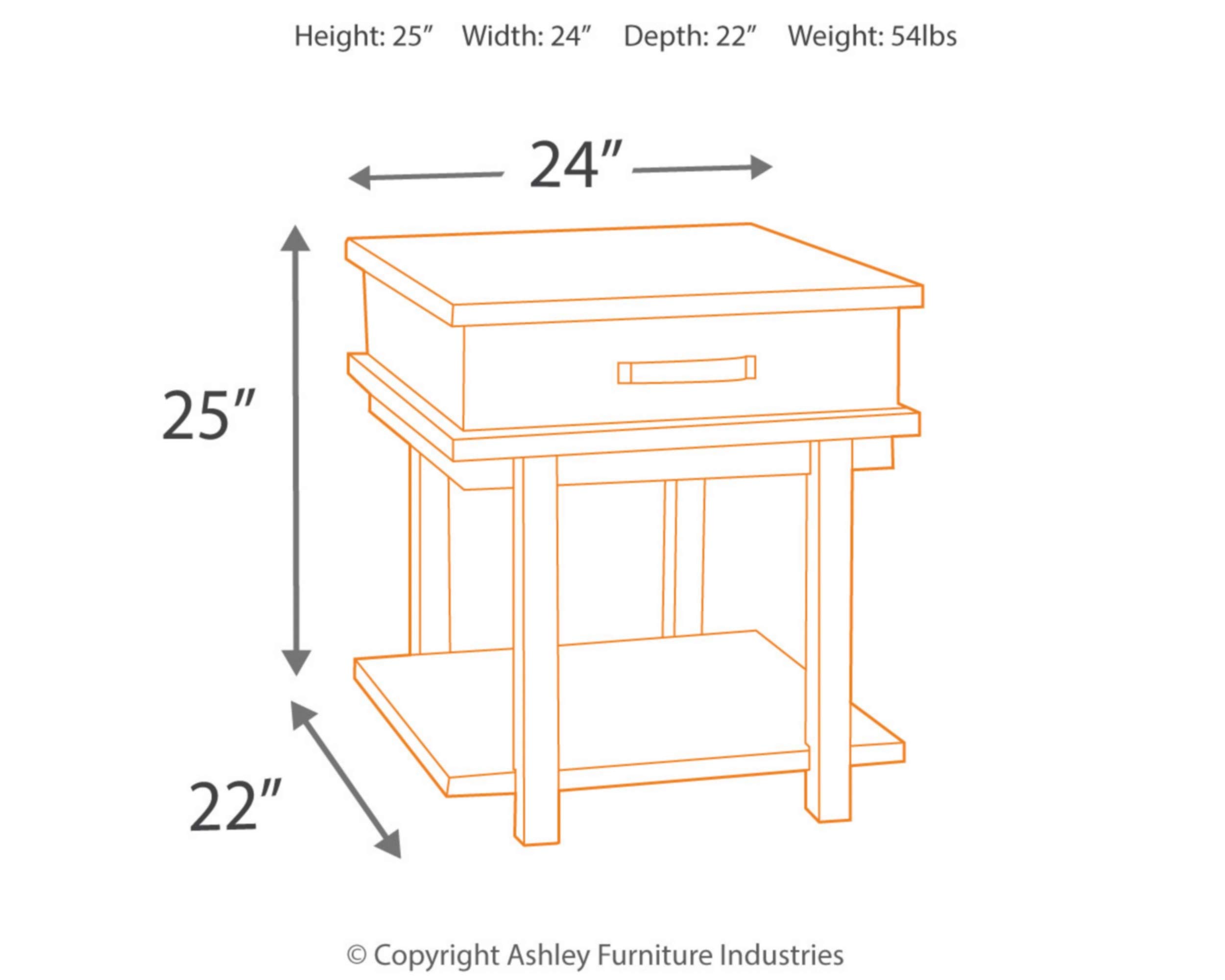 Signature Design by Ashley Stanah Rustic Rectangular End Table with 1 Drawer and Floor Shelf for Storage, Brown with Distressed Finish