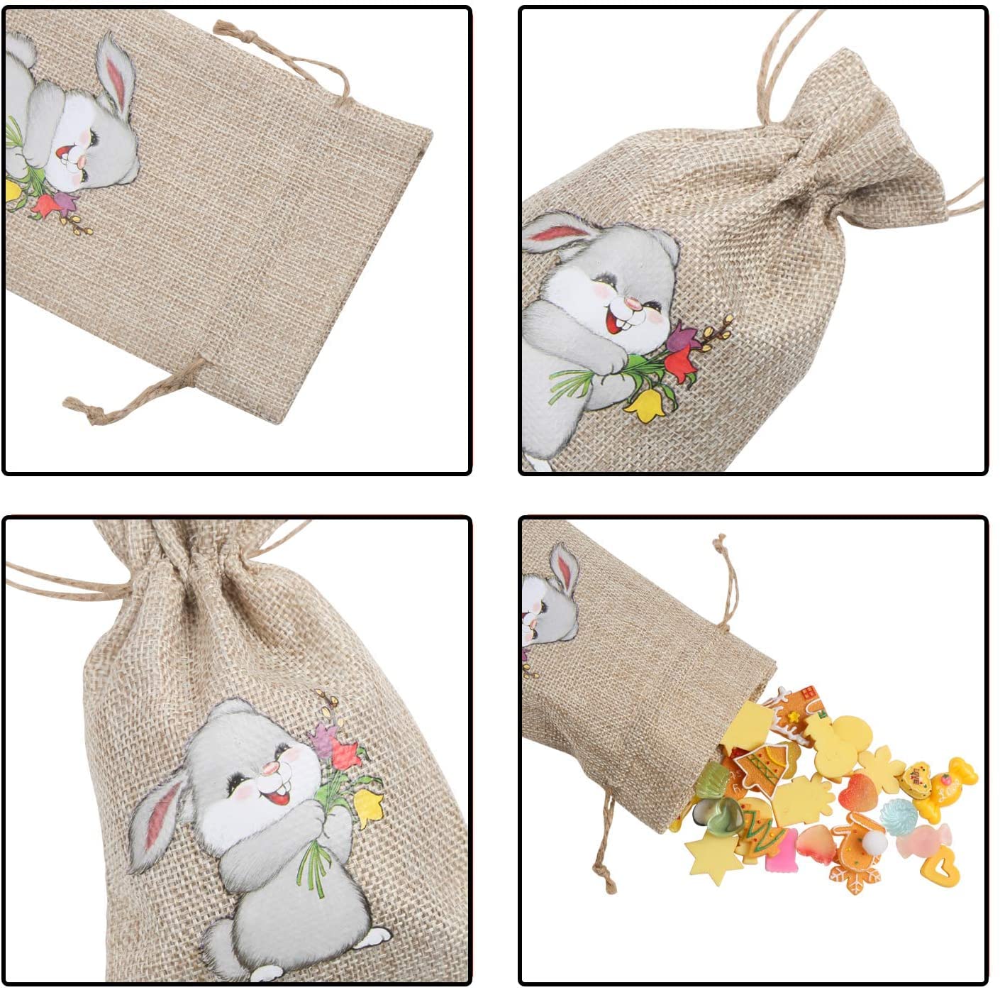 STEFORD Easter Burlap Drawstring Gift Bags,24 PCS Easter Jute Linen Burlap Treat Candy Bags for Easter Favors Supplies