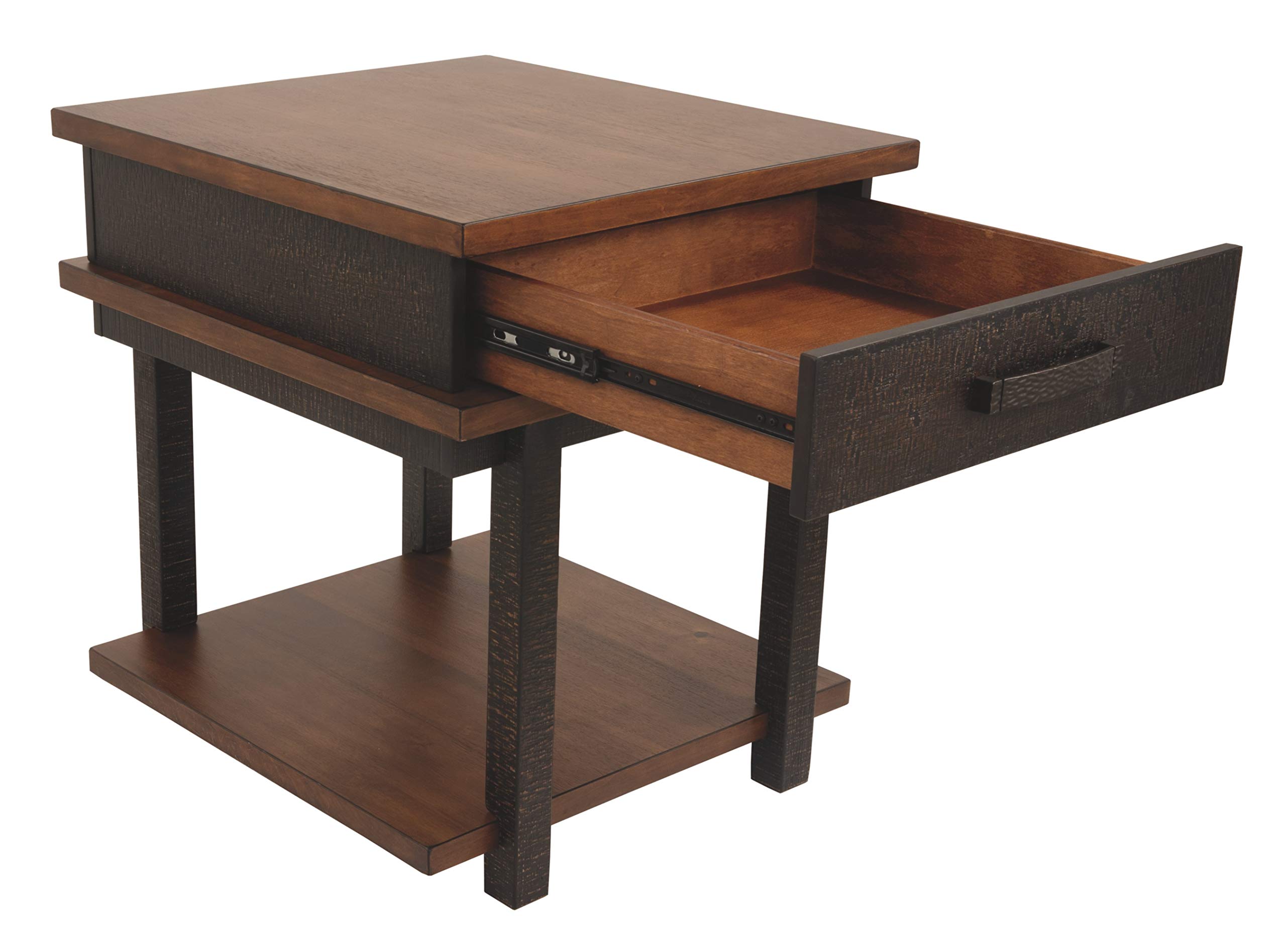 Signature Design by Ashley Stanah Rustic Rectangular End Table with 1 Drawer and Floor Shelf for Storage, Brown with Distressed Finish