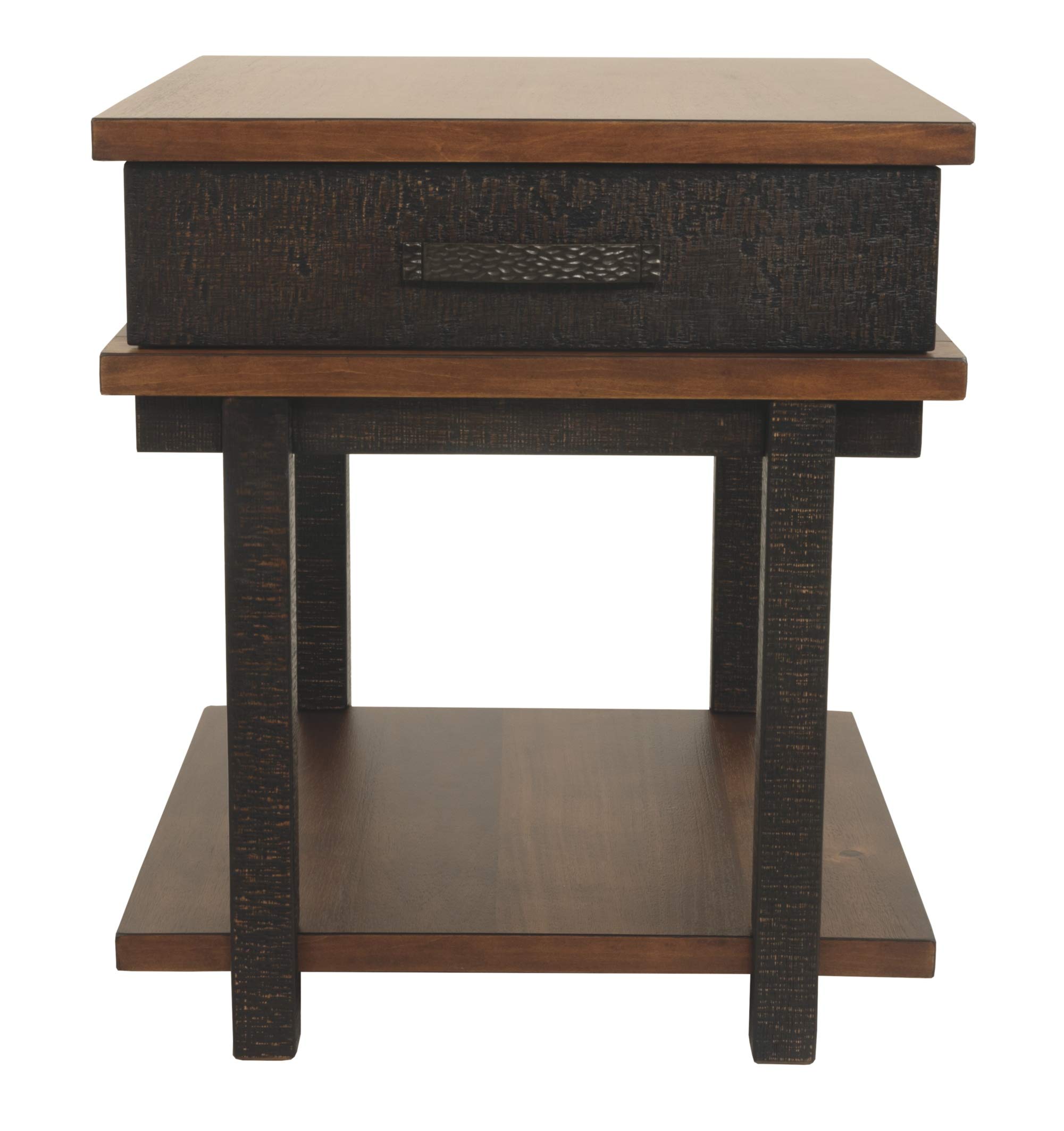 Signature Design by Ashley Stanah Rustic Rectangular End Table with 1 Drawer and Floor Shelf for Storage, Brown with Distressed Finish