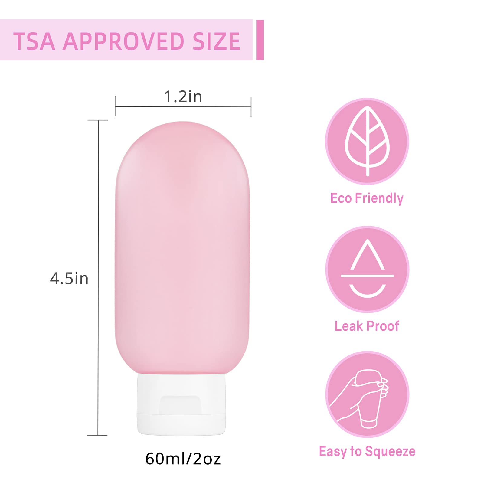 TSA Approved Travel Bottles Set for Toiletries Travel Size Containers Kit 4 Pack Portable Leak Proof Refillable Squeeze Cosmetic Airplane Essential Shampoo Hair Conditioner Body Lotion Bath Shower Gel