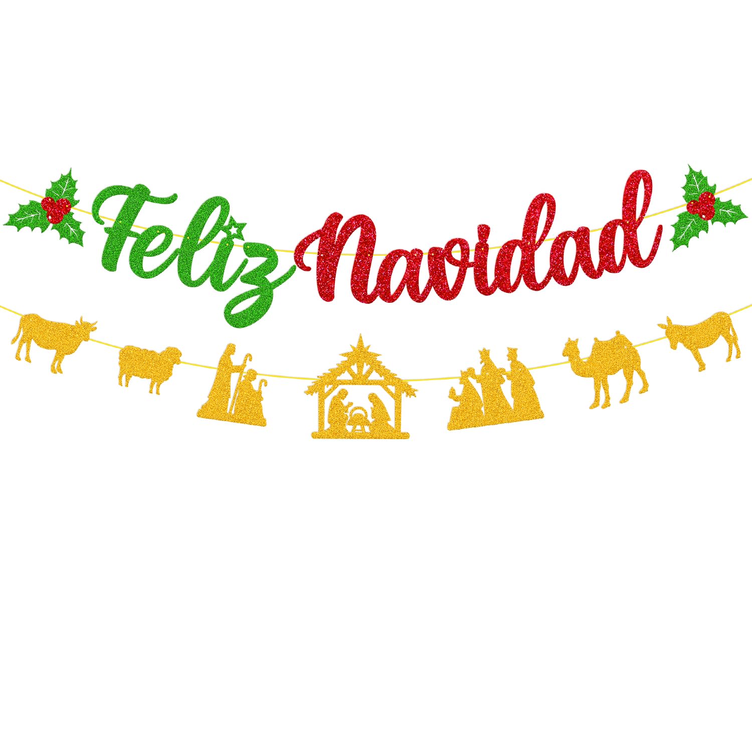 Merry Christmas Decoration Feliz Navidad Banner Nativity Garland Joy to the World backdrop Religious Xmas party Ornament Holy New Year Jesus Santa Bible God Bless theme Party Event Glitter Decor