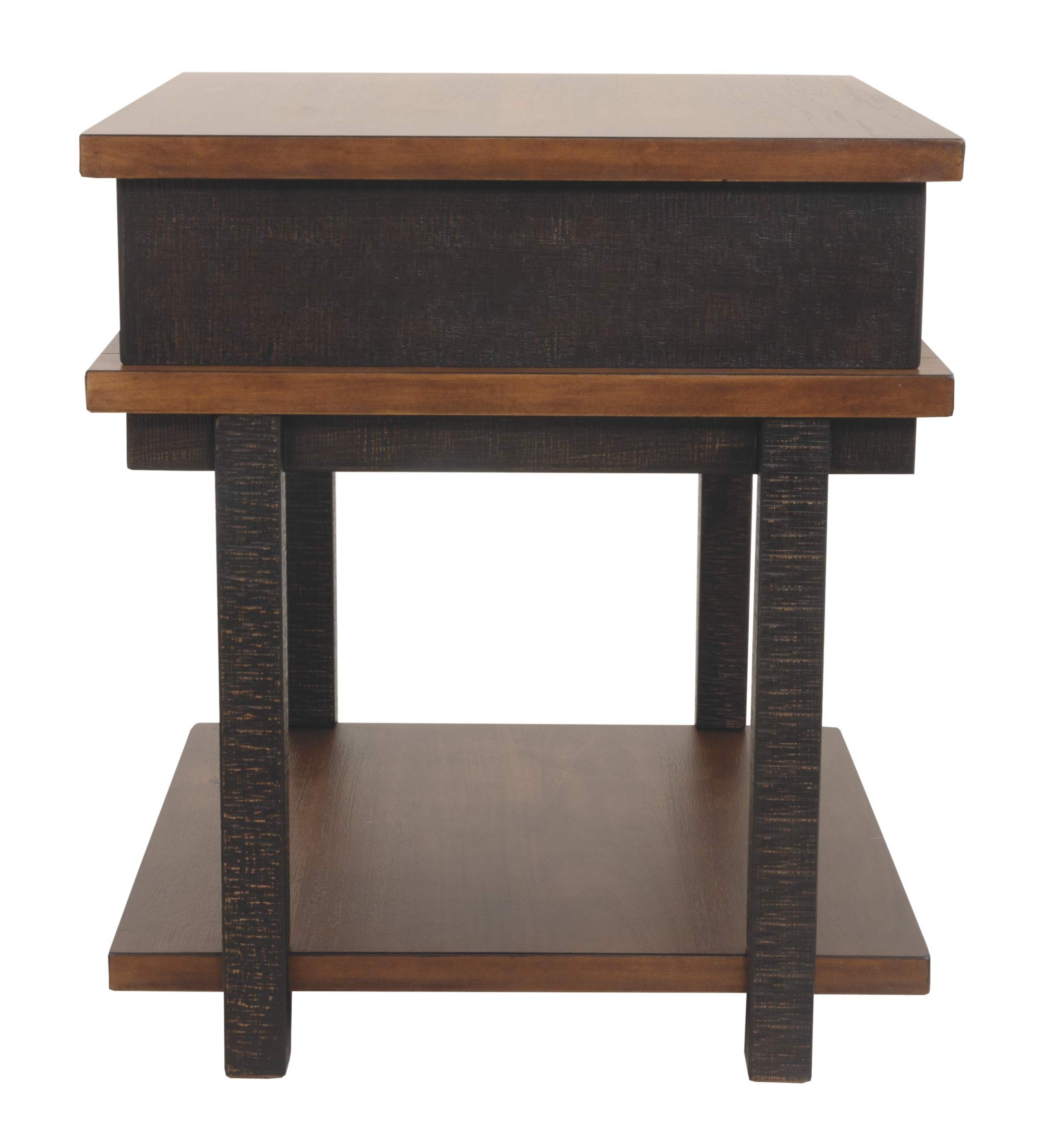 Signature Design by Ashley Stanah Rustic Rectangular End Table with 1 Drawer and Floor Shelf for Storage, Brown with Distressed Finish