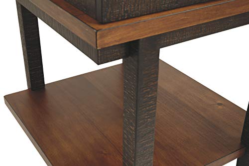 Signature Design by Ashley Stanah Rustic Rectangular End Table with 1 Drawer and Floor Shelf for Storage, Brown with Distressed Finish