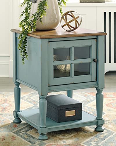 Signature Design by Ashley Mirimyn Farmhouse Accent Cabinet End Table, Teal & Brown