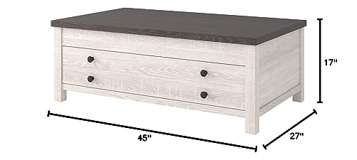 Signature Design by Ashley Dorrinson Farmhouse Lift Top Coffee Table with Storage, Antique White & Brown