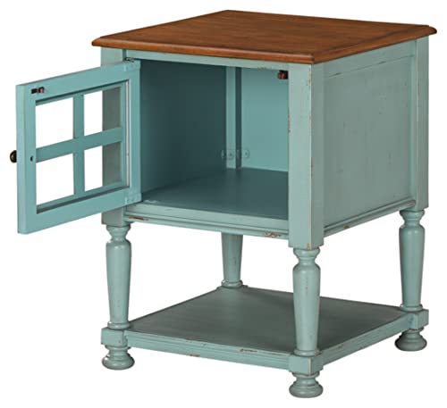 Signature Design by Ashley Mirimyn Farmhouse Accent Cabinet End Table, Teal & Brown