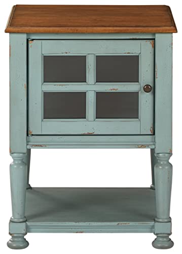 Signature Design by Ashley Mirimyn Farmhouse Accent Cabinet End Table, Teal & Brown