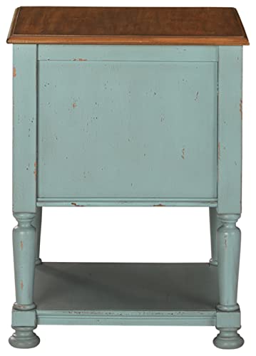 Signature Design by Ashley Mirimyn Farmhouse Accent Cabinet End Table, Teal & Brown